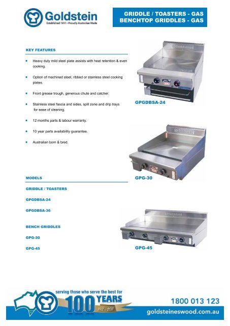 GRIDDLE / TOASTERS - GAS BENCHTOP ... - Goldstein Eswood