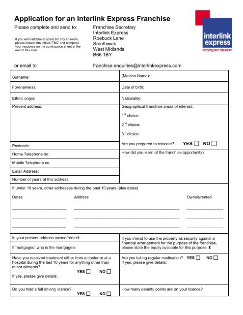 Application for an Interlink Express Franchise
