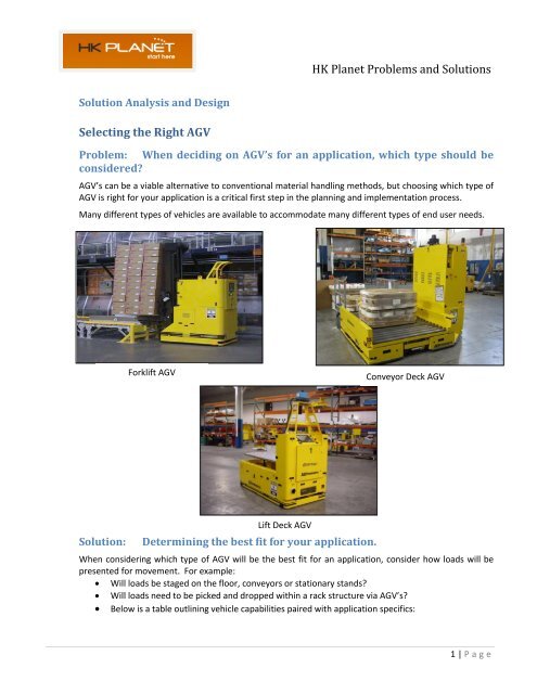 HK Planet Problems and Solutions Selecting the Right AGV
