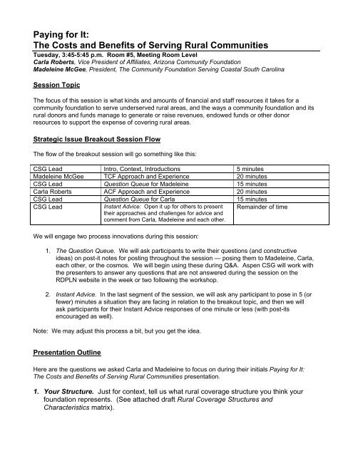Session outline and design - Community Strategies Group