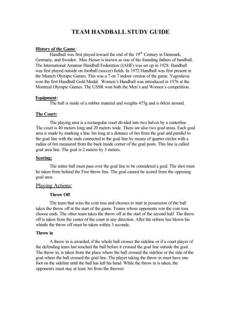 TEAM HANDBALL STUDY GUIDE