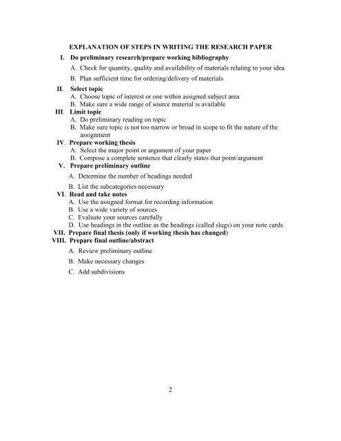 EXPLANATION OF STEPS IN WRITING THE RESEARCH PAPER