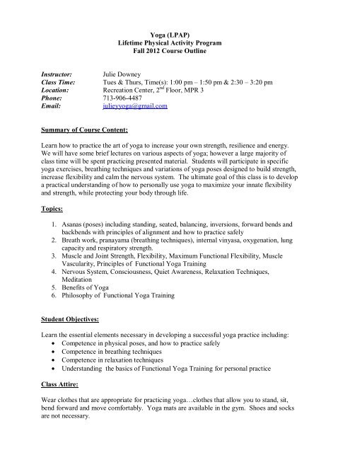 LPAP Course Outline Yoga Fall 2012 - Rice University