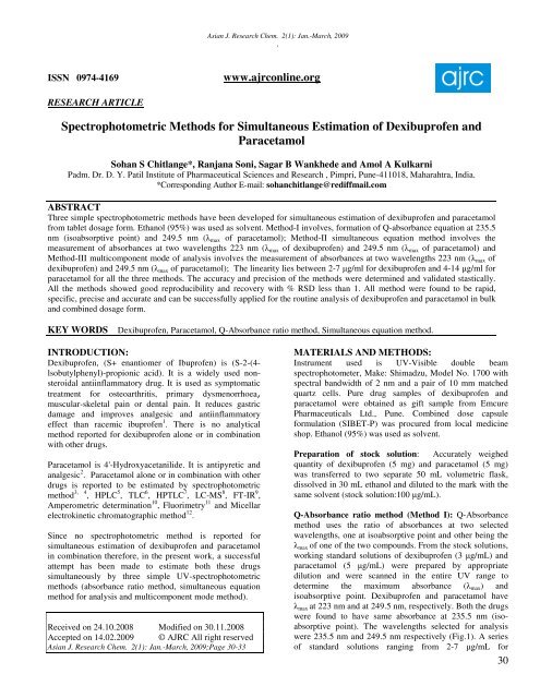 Spectrophotometric Methods For Simultaneous Estimation Of