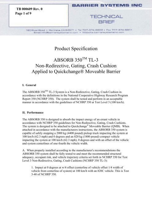 Absorb 350 QMB FHWA Letter(TL-3) - Impact Absorption Inc