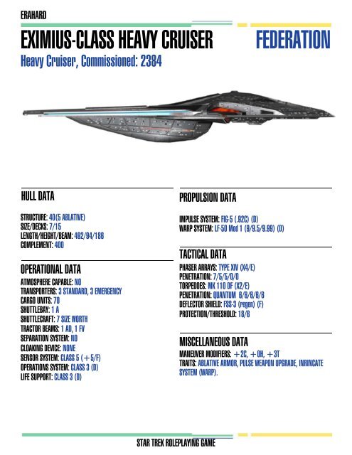eximius-class heavy cruiser federation - CODA Star Trek RPG Support