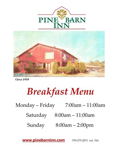 Breakfast Menu - The Pine Barn Inn