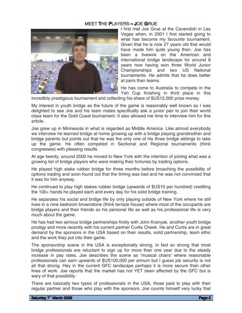 MEET THE PLAYERS â JOE GRUE I first met Joe ... - Claire Bridge