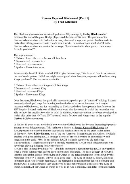 Roman Keycard Blackwood (Part 1) By Fred Gitelman - Claire Bridge