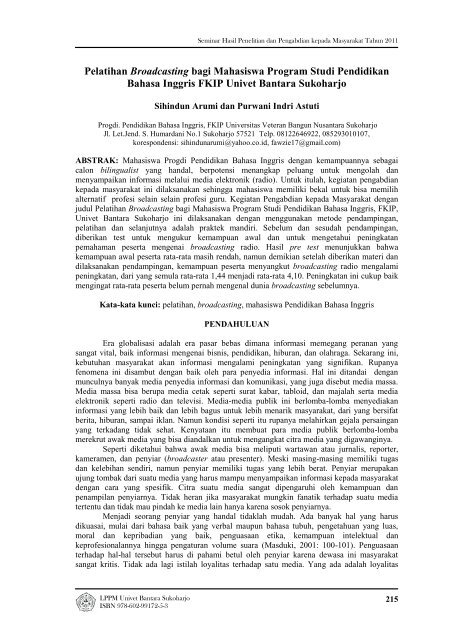 Tema: Sistem Penjaminan Mutu Penelitian di ... - lppm univet bantara