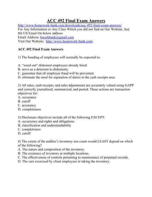 ACC 492 Final Exam Answers