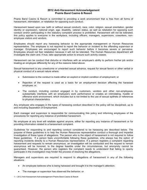 2009 Anti-Harassment Acknowledgement - Infor Employee Self ...