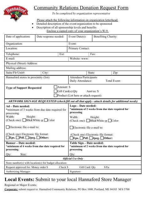 Community Relations Donation Request Form Local Events: Submit ...