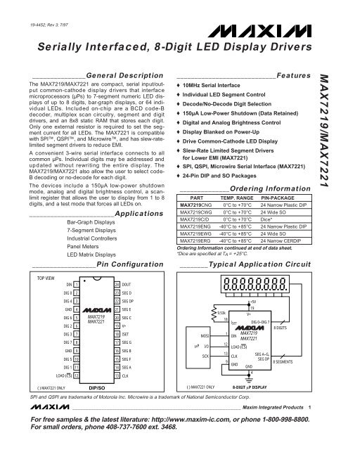 MAX7219/MAX7221 Serially Interfaced, 8-Digit LED Display Drivers