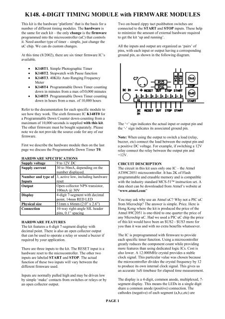 K148. 4-DIGIT TIMING MODULE with FIRMWARE MODULES