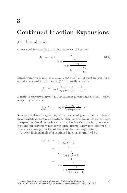 3 Continued Fraction Expansions