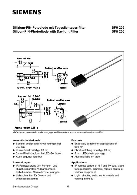 SFH 205 SFH 206 Silizium-PIN-Fotodiode mit ... - The Breadboard