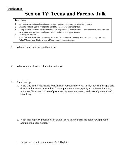 Sex on TV: Teens and Parents Talk Worksheet (PDF)