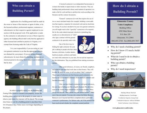 How do I obtain a Building Permit? - Gloucester County Virginia