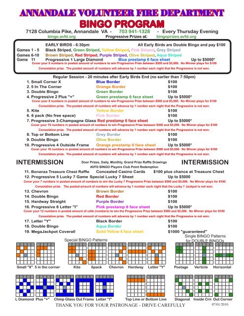 BINGO PROGRAM - Annandale Volunteer Fire Department
