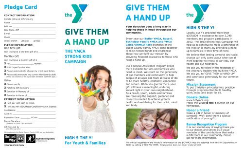 2013 Strong Kids Campaign Brochure - Butler County Family YMCA