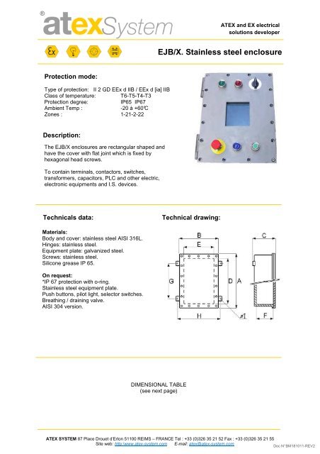 EJB/X. Stainless steel enclosure - Atex System