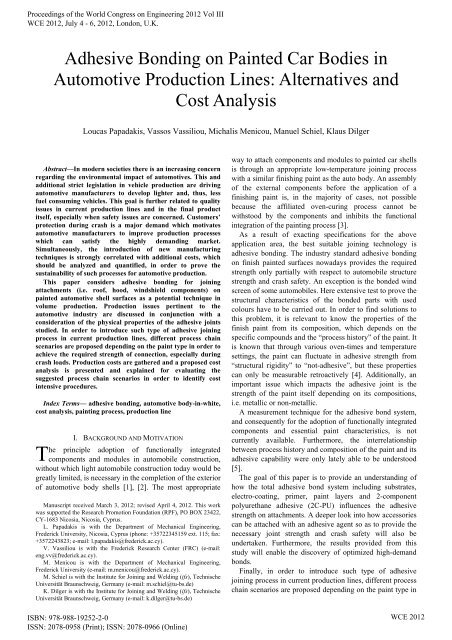 Adhesive Bonding on Painted Car Bodies in Automotive Production ...