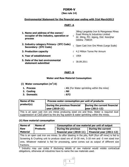 Environmental Statement for the financial year ending ... - Essel Mining