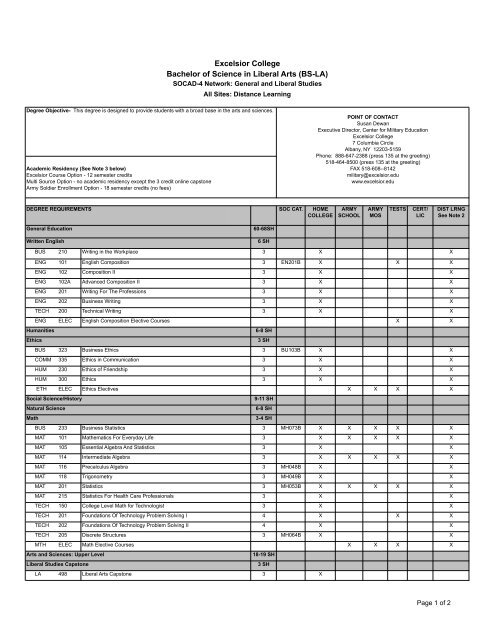 Excelsior College Bachelor of Science in Liberal Arts ... - GoArmyEd