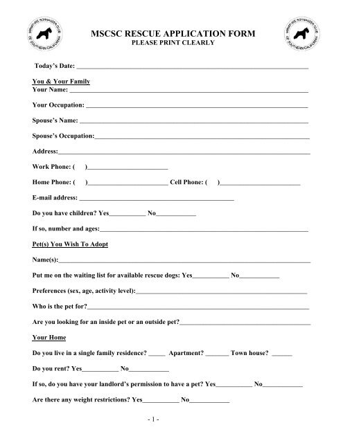 Rescue Adoption Application Form