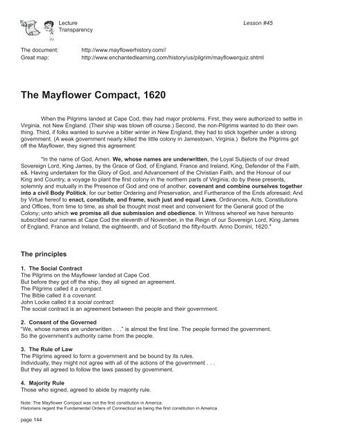 The Mayflower Compact, 1620