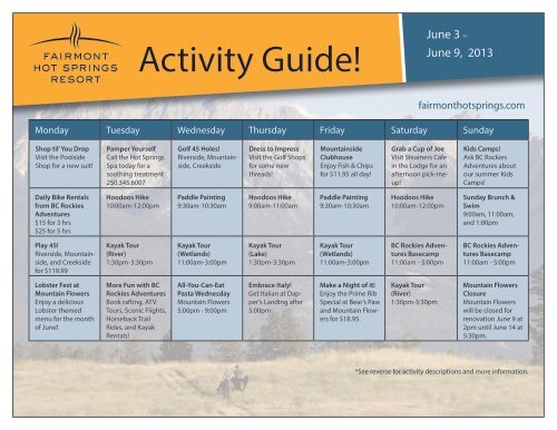 Activity Guide! - Fairmont Hot Springs Resort
