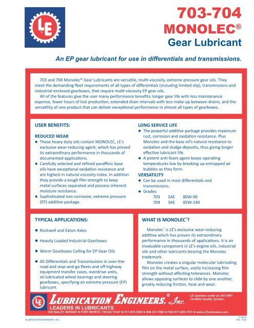703 and 704 MonolecÂ® Gear Lubricants - Categories On Lubrication ...