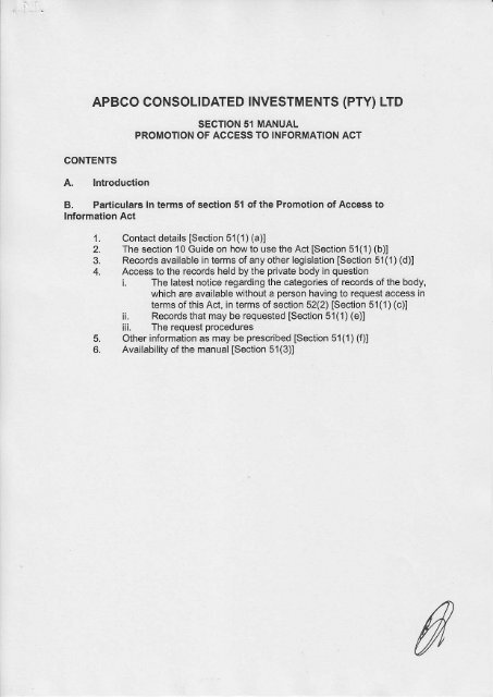 APBCO CONSOLIDATED INVESTMENTS (PTY) LTD