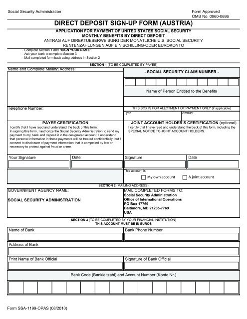 DIRECT DEPOSIT SIGN-UP FORM (AUSTRIA) - Social Security