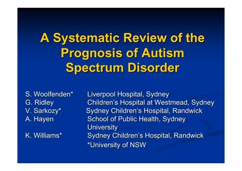 A Systematic Review of the Prognosis of Autism Spectrum Disorder