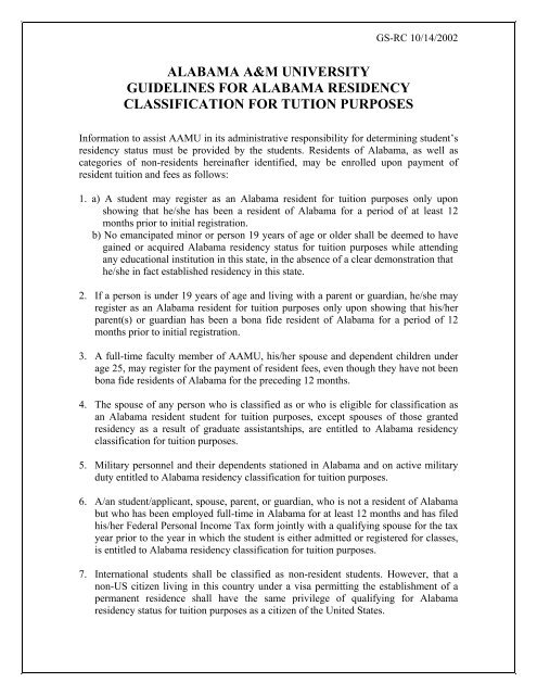 Residency Classification Application - Welcome to Alabama A&M ...