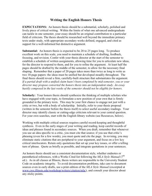 Writing the English Honors Thesis