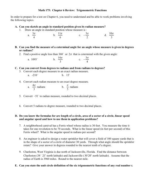 Math 175 Chapter 06 Review - The Learning Lab at HFCC