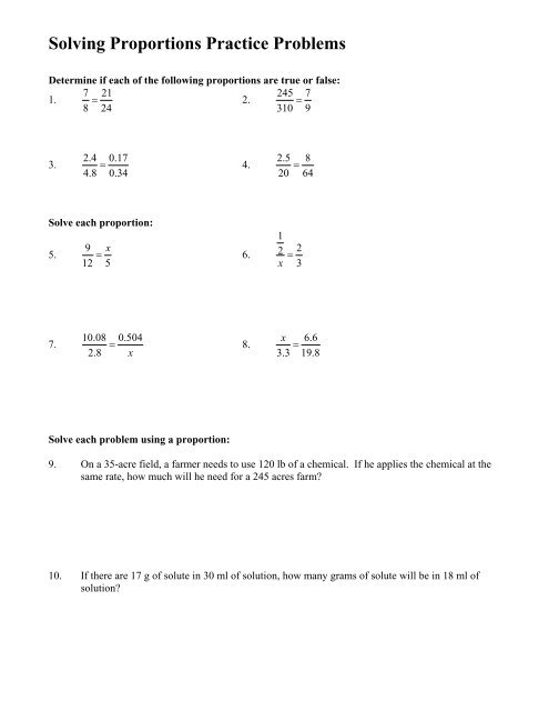 Solving Proportions Practice Problems - The Learning Lab at HFCC