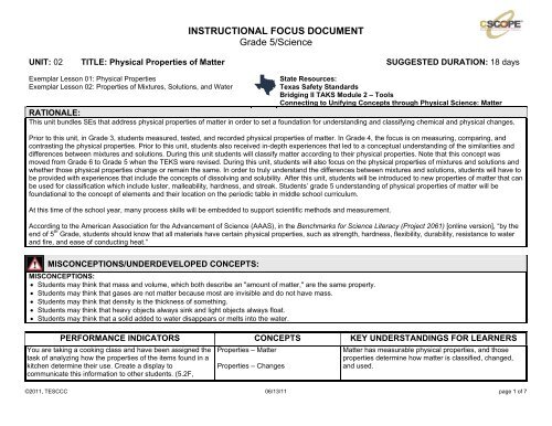 INSTRUCTIONAL FOCUS DOCUMENT Grade 5 ... - McAllen ISD