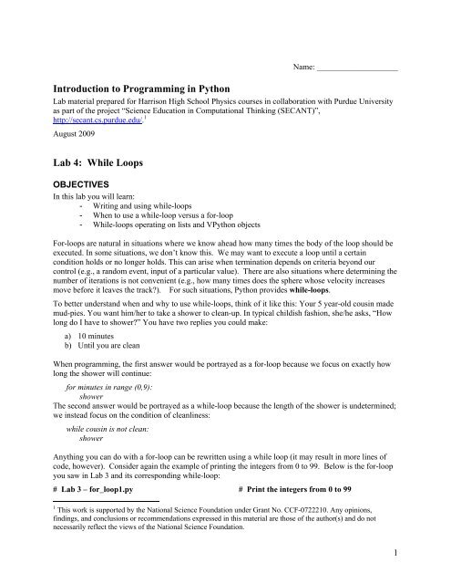 While Loops - Science Education in Computational Thinking