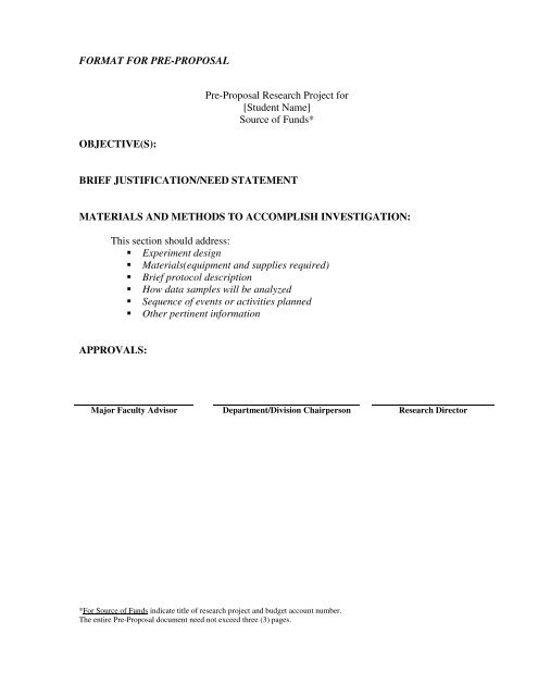 FORMAT FOR PRE-PROPOSAL Pre-Proposal Research Project for ...