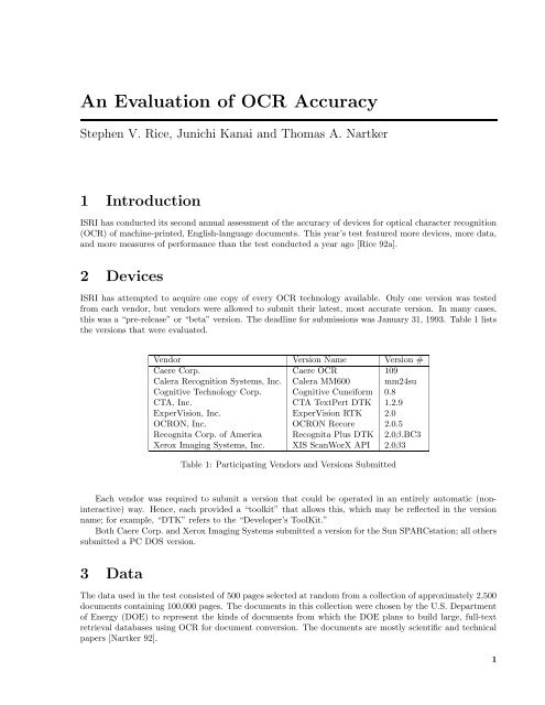 An Evaluation of OCR Accuracy - Stephenvrice.com