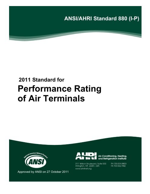 2011 Standard for Performance Rating of Air Terminals - AHRI