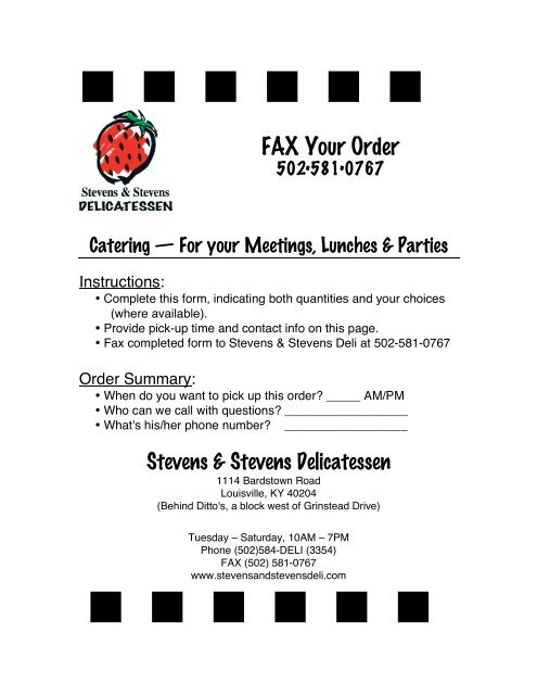 Catering Menu Fax - Stevens & Stevens Deli