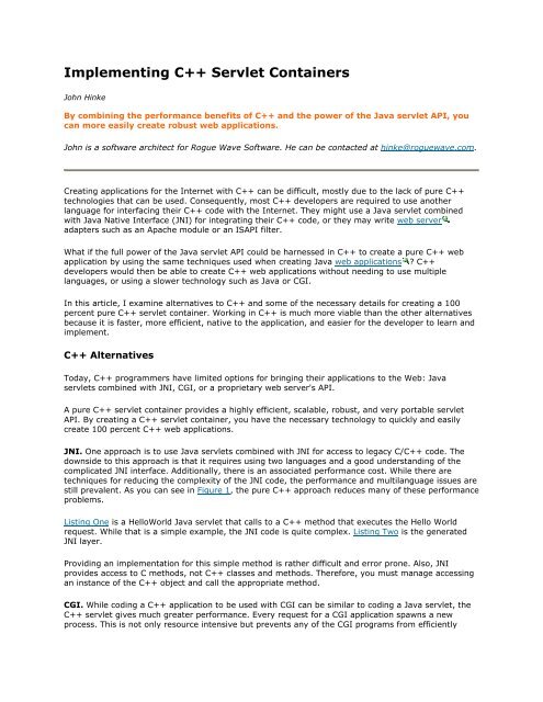 Implementing C++ Servlet Containers - ITCJ