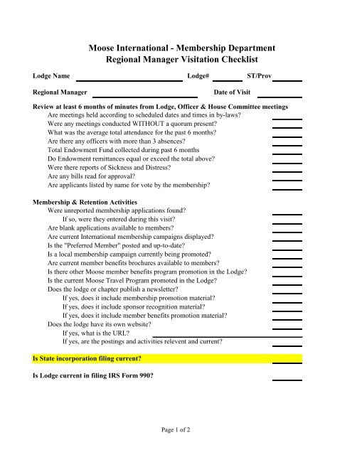 Regional Manager Visitation Checklist