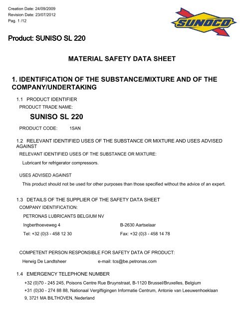 SUNISO SL 220 - Sunoco