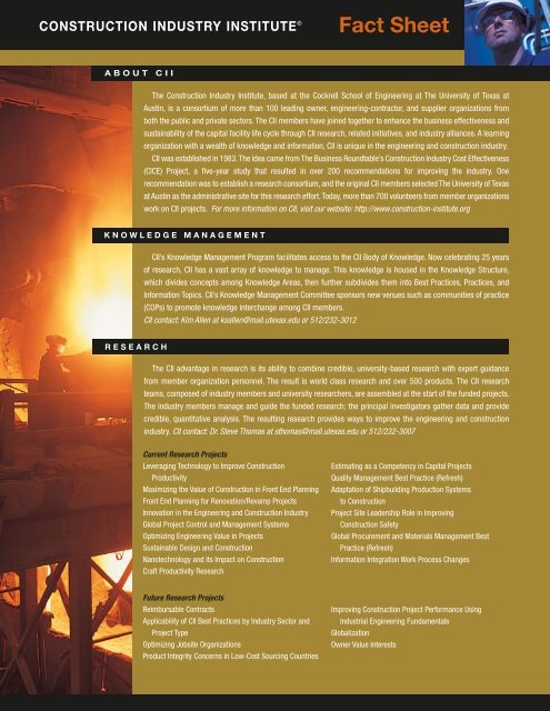 CII Fact Sheet - Construction Industry Institute